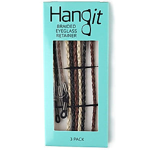 Avitron HANGIT, Elegant Eyeglass, Sunglass Strap-Chain- Retainer Braided, Sports Band, 3 Pack - PU Leather For Men Women By HANGIT (beige black brown)