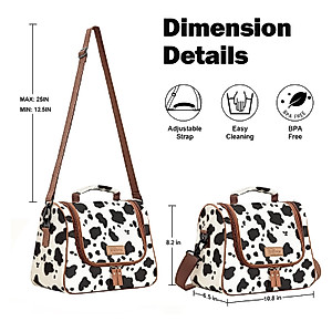 Buringer HOMESPON Insulated Lunch Bag Fashionable Cooler Tote Reusable Lunch Box Container with Shoulder Strap for Work Picnic or Travel (Cow)