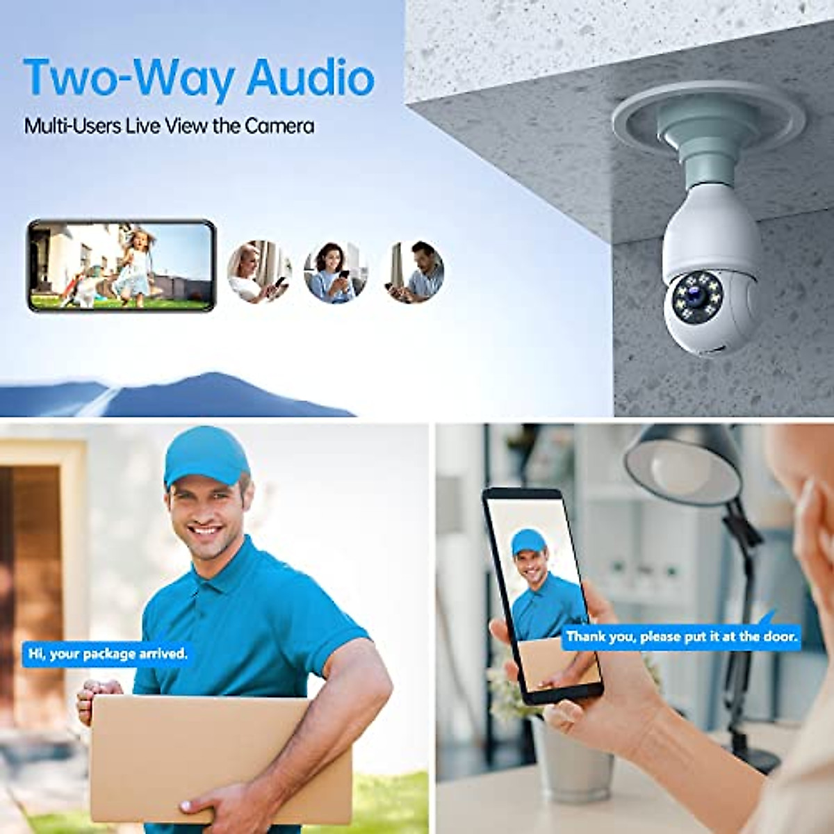 CAMBLINK 2.4GHz WiFi Light Bulb Security Camera,1080P Light Socket Camera, Outdoor Indoor Wireless Security Camera,Full Color Night Vision, TwoWay Dialogue,Motion Tracking,Alexa Support 2PCS…