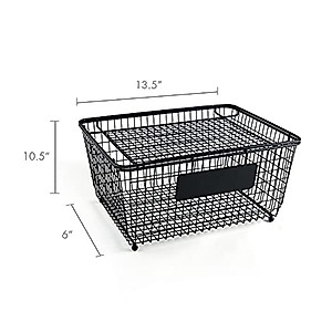 Gourmet Basics by Mikasa Stackable Metal Storage Basket with Removable Lid and Chalk Label, Black