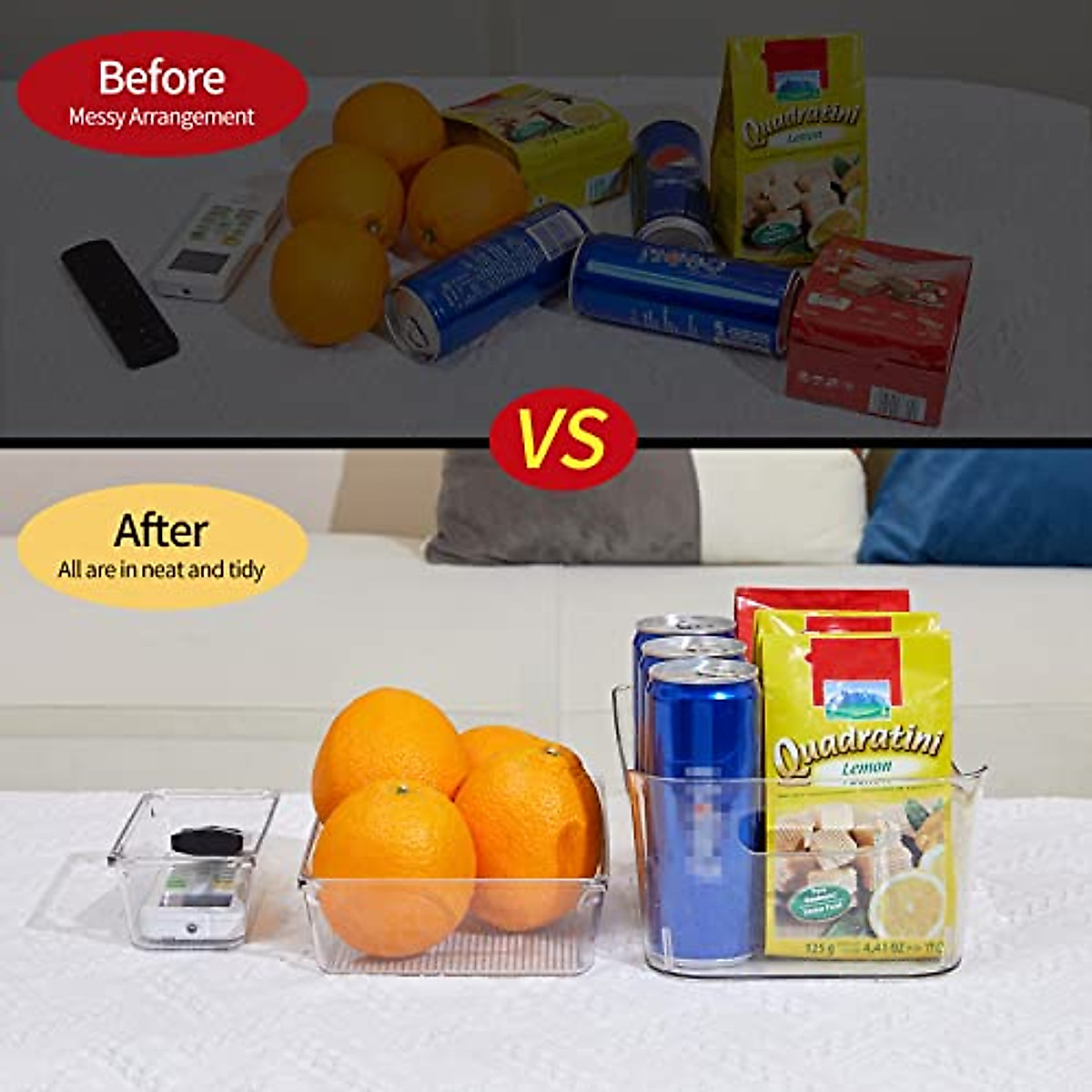 DWGuliho Refrigerator storage bin, Set of 9 Kitchen Storage Containers, Clear Fridge Organizer，Multi-use Clear storage bin for Cabinet, Bathroom, Vanity Room