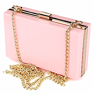 Women Cute Transparent Clear See Through Box Clutch Acrylic Evening Handbag Cross-Body Purse Bag (Pink)