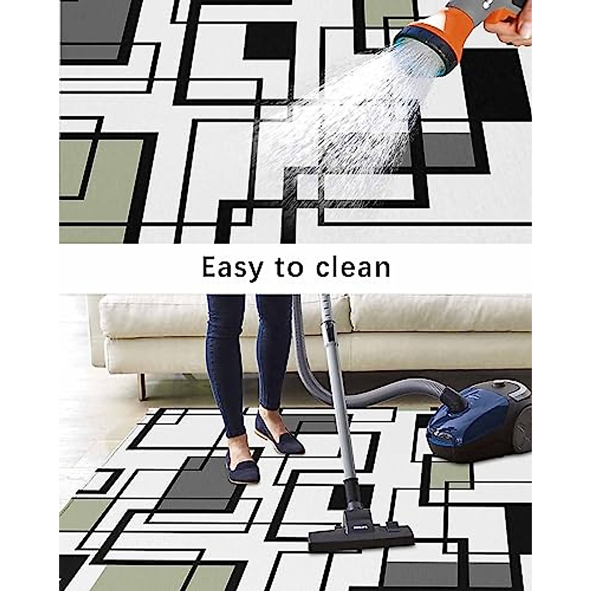 Sage Green Geometric Outdoor Rug for Patio/Deck/Porch, Non-Slip Large Area Rug 5 x 8 Ft, Black Gray Modern Abstract Art Indoor Outdoor Rugs Washable Area Rugs, Reversible Camping Rug Carpet Runner