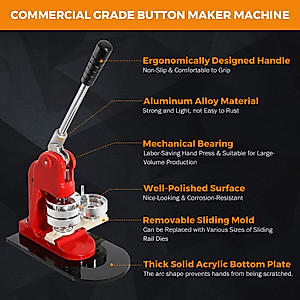 BEAMNOVA Button Maker Machine DIY Round Pin Maker Kit, 58mm / 2.28 in (about 2-1/4 Inch) Badge Press Machine with 1000 Button Blanks Parts Supplies
