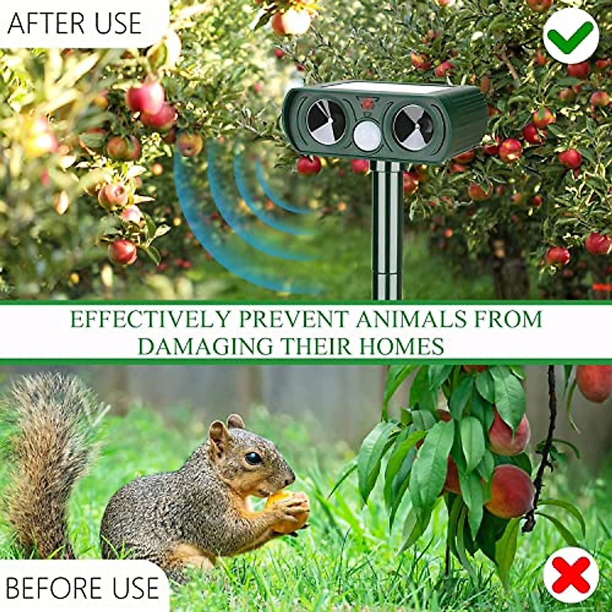 Lubatis 2 Pack Animal Repellent Outdoor Solar Animal Repeller Ultrasonic Pest Repeller Deterrent to Keep Rat, Squirrel, Deer, Raccoon, Skunk, Rabbit, Dog, Cat Away
