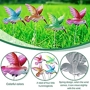 4 Pcs Hummingbird Garden Metal Stakes Set, 14 Inch Tall Hummingbird Garden Stakes Decor, Outdoor Garden Decor, Metal Bird Decorative Garden Stakes, for Lawn Pathway Patio Plant Pot Flower Bed (Bird)