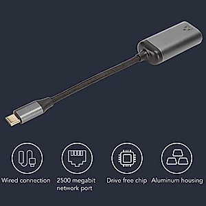 USB C to Ethernet Adapter, 10 100 1000 2500Mbps High Speed, USB Type C to RJ45 2.5G Gigabit Ethernet LAN Network Adapter,for Windows, for Android, for OS, for Linux