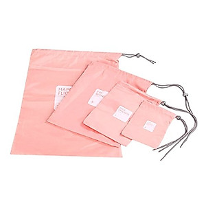 Multipurpose Essential Travel Packing Organiser Waterproof Drawstring Suitcase Clothes Underwear Laundry Shoes Bags Storages Toiletries Cosmetics Cases Holders Storages Bags Pouches 4 Pcs set Pink