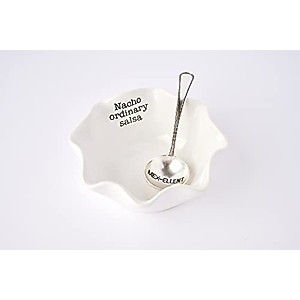 Mud Pie Salsa Ceramic Dip Cup Set, Nacho, White & Silver