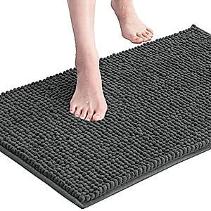 subrtex Bathroom Rugs Chenille Bath Rug Soft Short Plush Bath Mat Soft Shower Mat Water Absorbent Shower Mat Quick Dry Machine Washable(Gray,16" x 24")