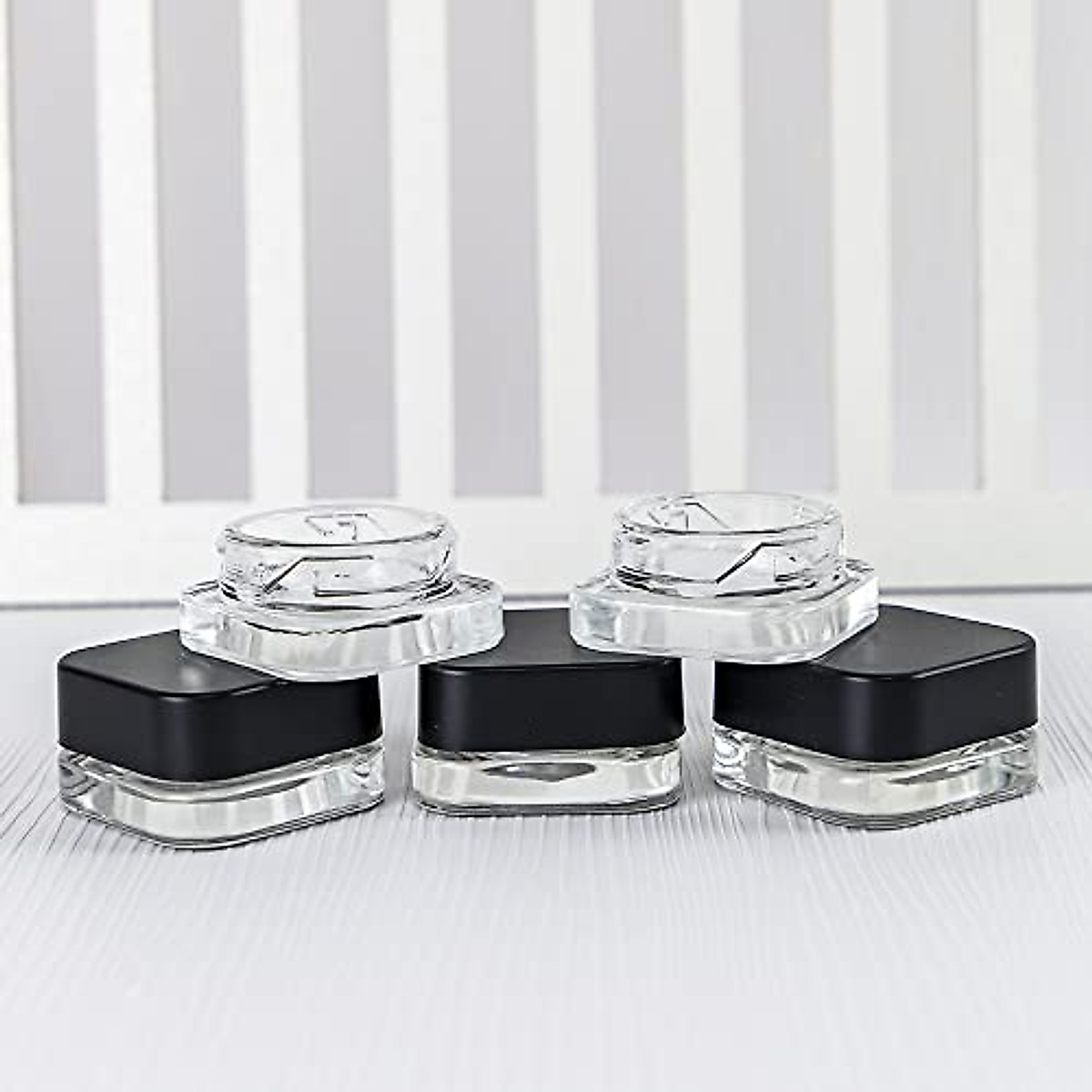10ml Glass Pot Jars Square Clear Leak Proof Glass Cosmetic Container Jars with Black Lids for Sugar Scrub, Cream, Bath Salt, Slime-(0.34oz/10Pack)