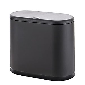 Baosia 12 Liter Black Rectangular Plastic Trash Can Wastebasket with Press Type Lid,3.2Gallon Slim Trash Bin,Narrow Trash Can Waste Bins for Bedroom, Bathroom, Office,Kitchen，Powder Room
