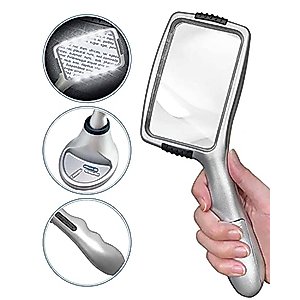 MAGDEPO 3X Reading Magnifying Glass with Light Hands-Free/Handheld Acrylic Magnifier with Stand, 10 Dimmable LEDs Illuminated for Seniors, Aging Eyes, Close Work, Hobbies, Macular Generation, etc.
