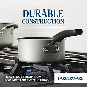 Farberware Cookstart DiamondMax Nonstick Straining Saucepan, Dishwasher Safe, 1 Quart, Silver