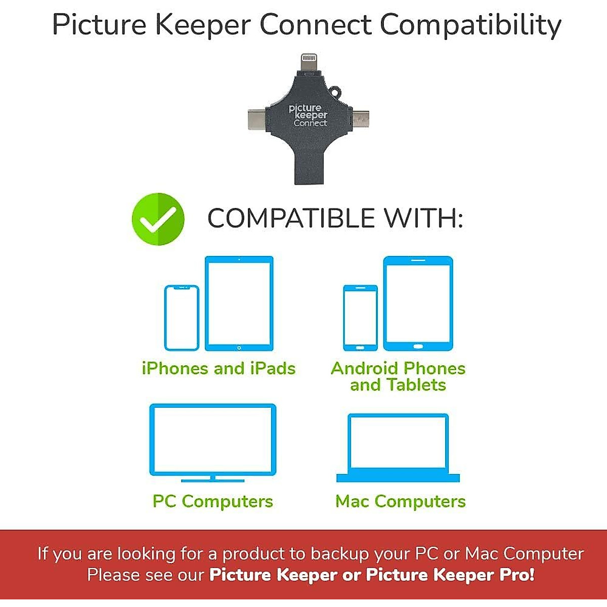 Picture Keeper Connect Photo & Video USB Flash Drive for Apple, Android, & PC Devices, 16GB Thumb Drive