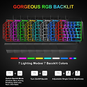One Hand RGB Gaming Keyboard,USB Wired Rainbow Letters Glow Single Hand Keyboard with Wrist Rest Support Multimedia Keys, Backlit Ergonomic Mechanical Feeling Keyboard for Game