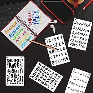 ELENTGE Letter Stencils 12 Pcs Stencils for Crafts 4x7 inch Alphabet Stencils Craft Stencils Lettering Stencils Numbers Stencils Stencils for Painting on Paper/Wood/Canvas/Plastic