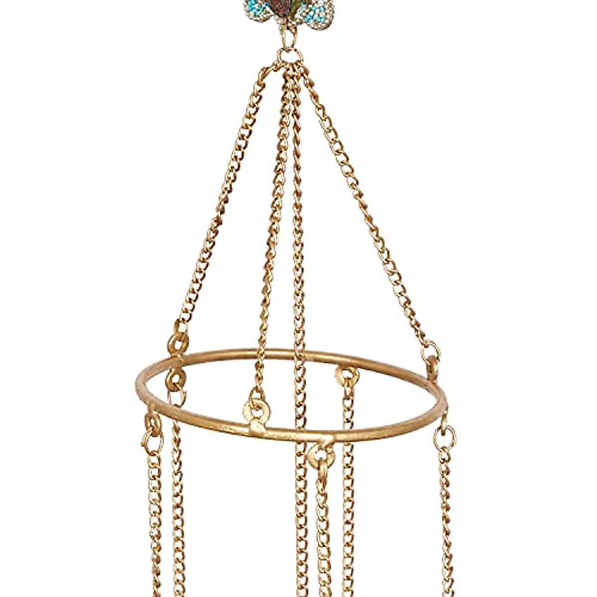 Deco 79 Metal Turtle Indoor Outdoor Embellished Windchime with Glass Beads and Pipe Bells, 5" x 5" x 41", Gold