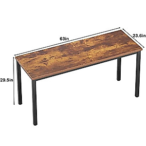 Need 63 Inch Large Computer Desk - Modern Simple Style Home Office Gaming Desk, Basic Writing Table for Study Student, Black Metal Frame, Rustic Brown