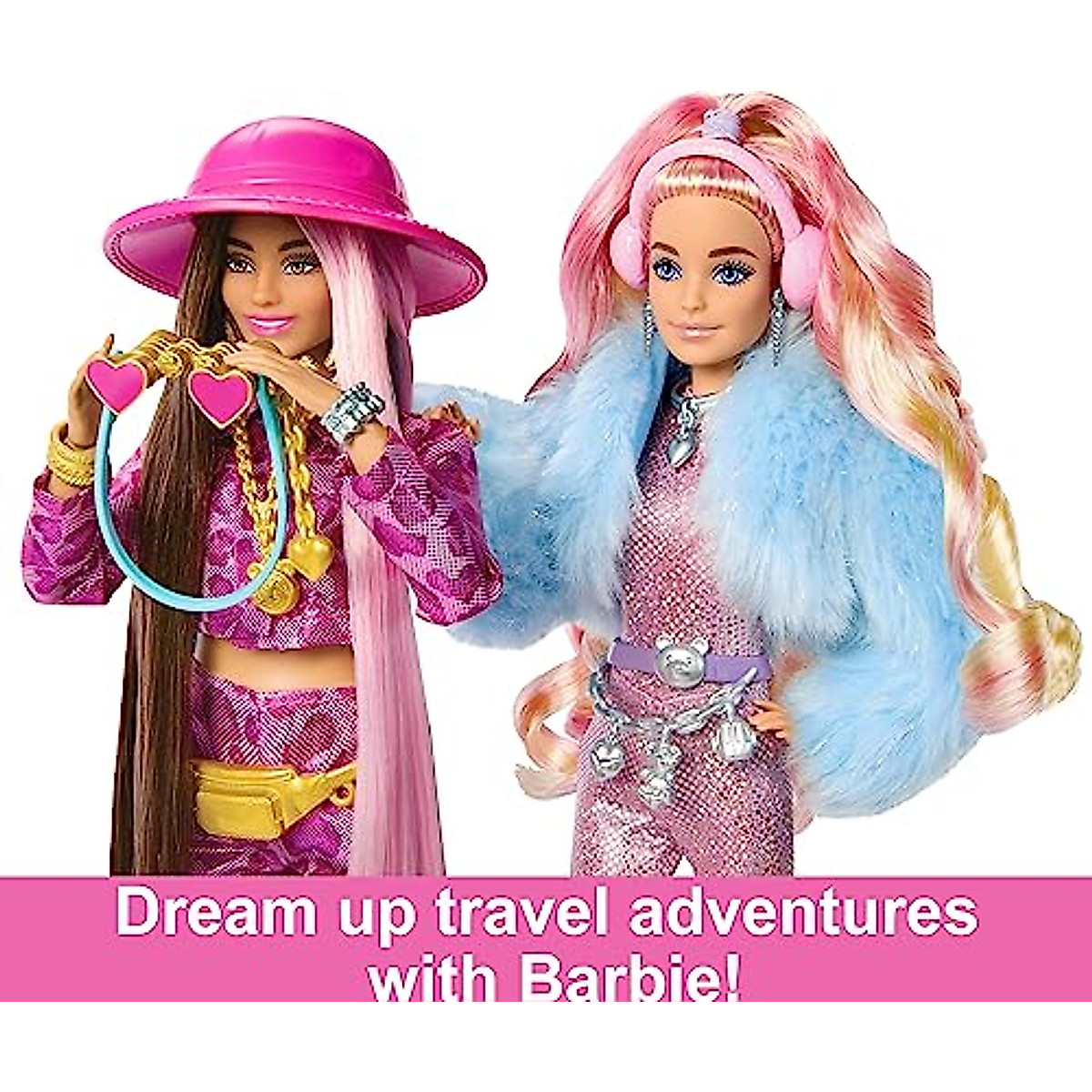 Barbie Extra Fly Doll with Snow-Themed Travel Clothes & Accessories, Sparkly Pink Jumpsuit & Faux Fur Coat
