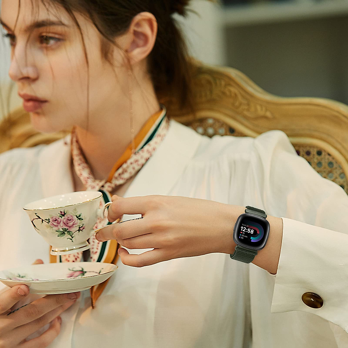 Bcuckood Nylon Loop Compatible with Fitbit Sense 2/Fitbit Sense/Fitbit Versa 4/Fitbit Versa 3 Bands, Women Men Soft Nylon Adjustable Breathable Strap Solo Loop Replacement Wristband