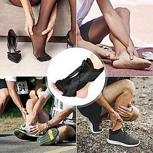 Plantar Fasciitis Night Splint, Adjustable Ankle Brace Foot Drop Orthotic Brace with Hard Spiky Massage Ball Arch Brace Pads, Foot Support Night Splint for Achilles Tendonitis Arch Foot Pain (Black)