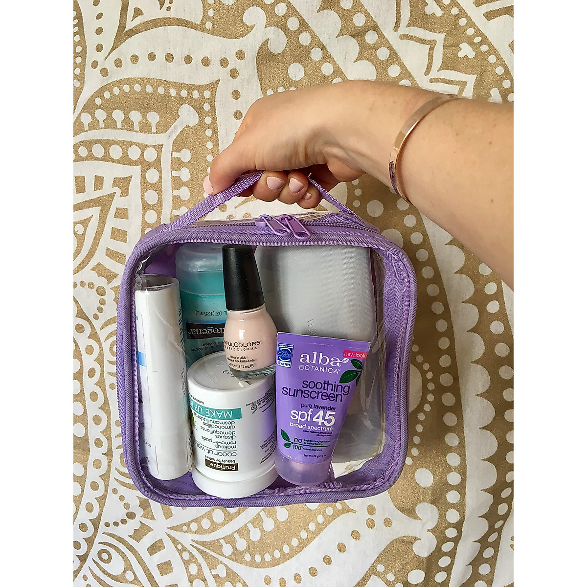 EzPacking Clear TSA Approved 3-1-1 Travel Toiletry Bag for Carry On/Quart Size Transparent Liquids Pouch for Airport Security/Reusable See Through Vinyl & PVC Plastic Organizer Men Women (Lilac)