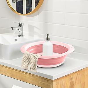 Iimin 5L Multifunctional Foldable Washbasin Collapsible Portable Wash Basin Dishpan Outdoor Travel Portable Washbasin for RV, Camping, Marine, BBQ（2Pack，Pink）