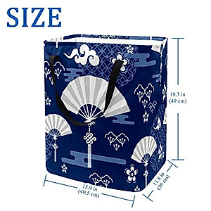 Japanese Fans and Florals Print Collapsible Laundry Hamper, 60L Waterproof Laundry Baskets Washing Bin Clothes Toys Storage for Dorm Bathroom Bedroom