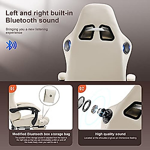 GTPLAYER Chair Computer Gaming Chair (Leather, Ivory)