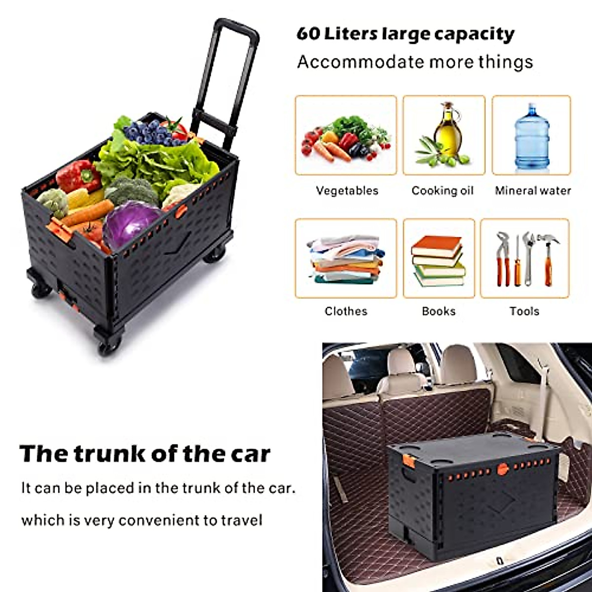 Foldable Shopping cart Utility trolleys, Roller Grocery carts, Outdoor Camping carts, Suitable for Shopping Luggage Tools Office