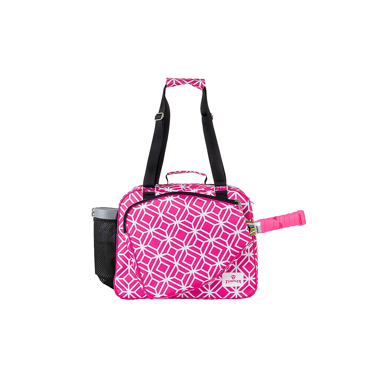 Thorza Pickleball Bag for Women with Paddle Holder, Mesh Side Pocket, Large Inner Storage, Carry Handle, and Adjustable Shoulder Strap, Sports Equipment for Amateurs and Pros, Pink