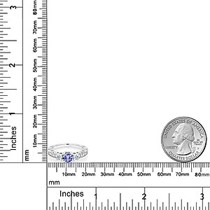 Gem Stone King 925 Sterling Silver Blue Tanzanite and White Topaz Engagement Ring For Women (0.87 Cttw, Round Gemstone Birthstone, Available in size 5, 6, 7, 8, 9)