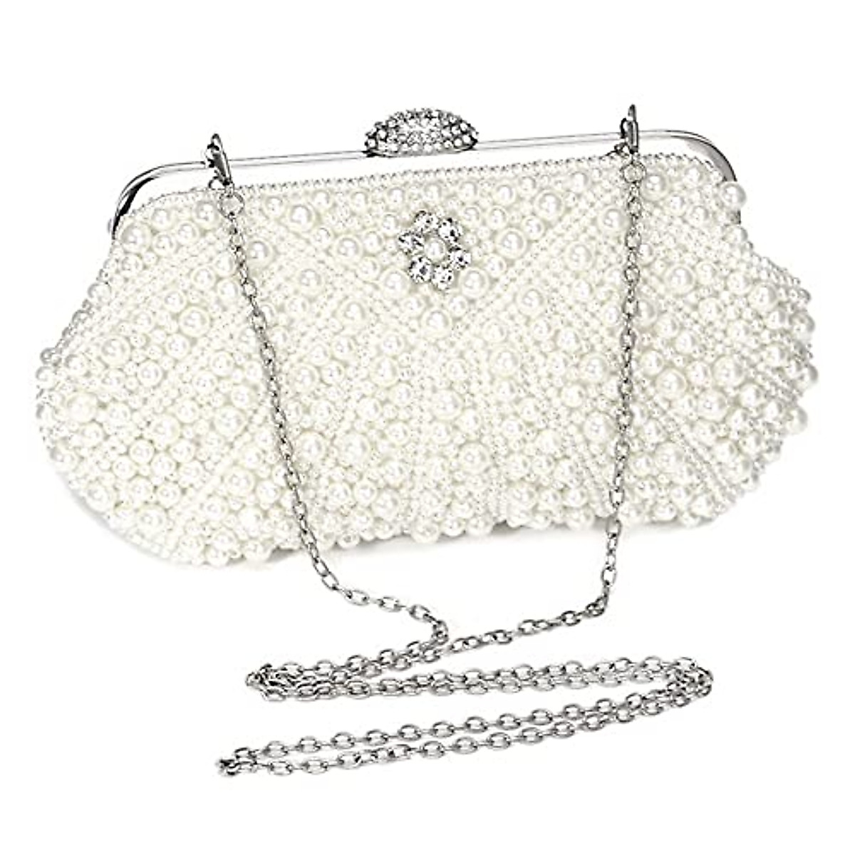Crystal Floral Pearl Purses for Women Pearl Bag Tote Bag Beaded bag Bridal Purse Evening Party Bag with Chain Wedding Ivory