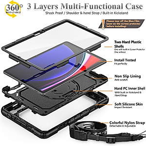 SEYMAC stock Case for Samsung Galaxy Tab S9/ S9 FE 5G Tablet Case with Screen Protector Pencil Holder [360 Rotating Hand Strap] &Stand, Drop-Proof for Galaxy Tab S9 FE 10.9''/ S9 11'', Black1