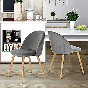GreenForest Dining Chairs Set of 2, Modern Velvet Kitchen Room Chair Upholstered Accent Leisure Side Chairs with Metal Legs, Gray