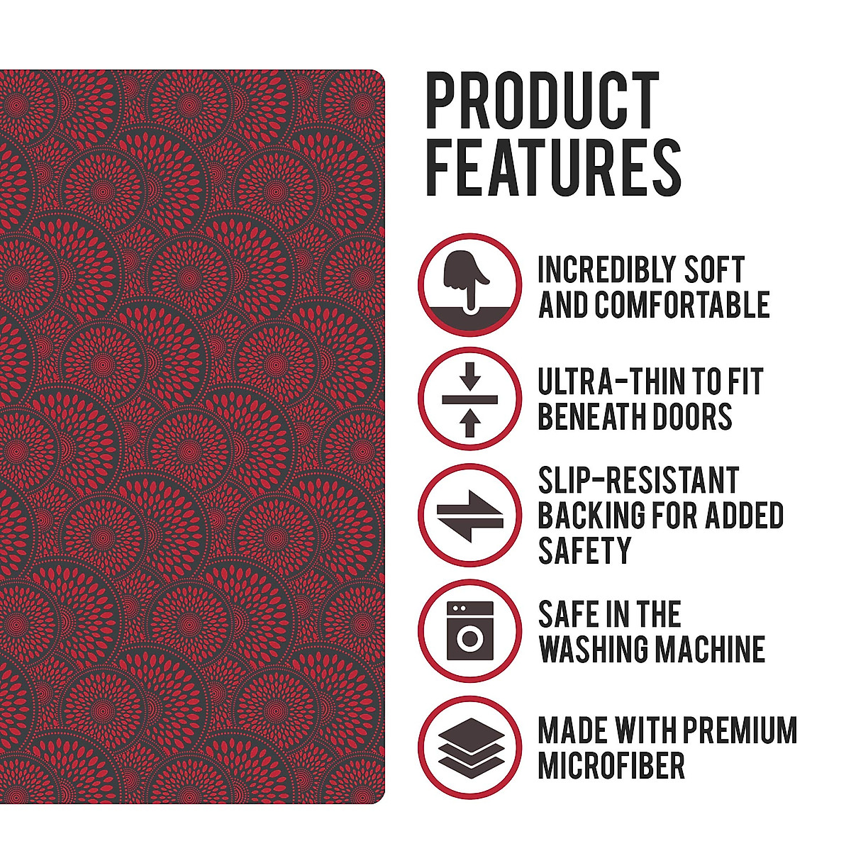 Shape28 Floor Mat Ultra-Thin Kitchen Bathroom Rug with Non Slip Rubber Backing 35”x23” Red Design 1S