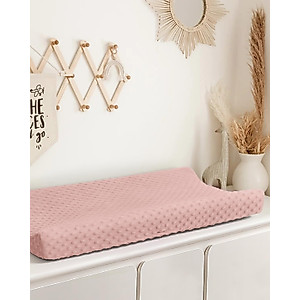 Babebay Changing Pad Cover - Ultra Soft Minky Dots Plush Changing Table Covers Breathable Changing Table Sheets Wipeable Changing Pad Covers Suit for Baby Boy and Baby Girl (Pink & Lt Gray)