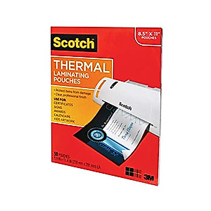 Scotch Thermal Laminating Pouches, 50 Pack Laminating Sheets, 3 Mil, 8.9 x 11.4 Inches, Education Supplies & Craft Supplies, For Use With Thermal Laminators, Letter Size Sheets (TP3854-50)