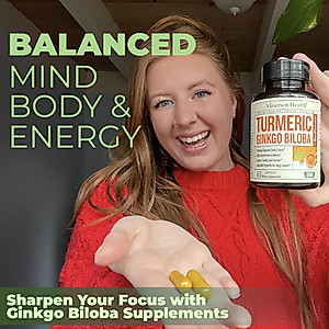Turmeric Curcumin with Black Pepper and Ginkgo Biloba supplements. Natural Turmeric Supplement with Organic Tumeric to aid Joint Health, Brain Clarity, Focus, Memory, and Concentration. Vegan. 60 Caps