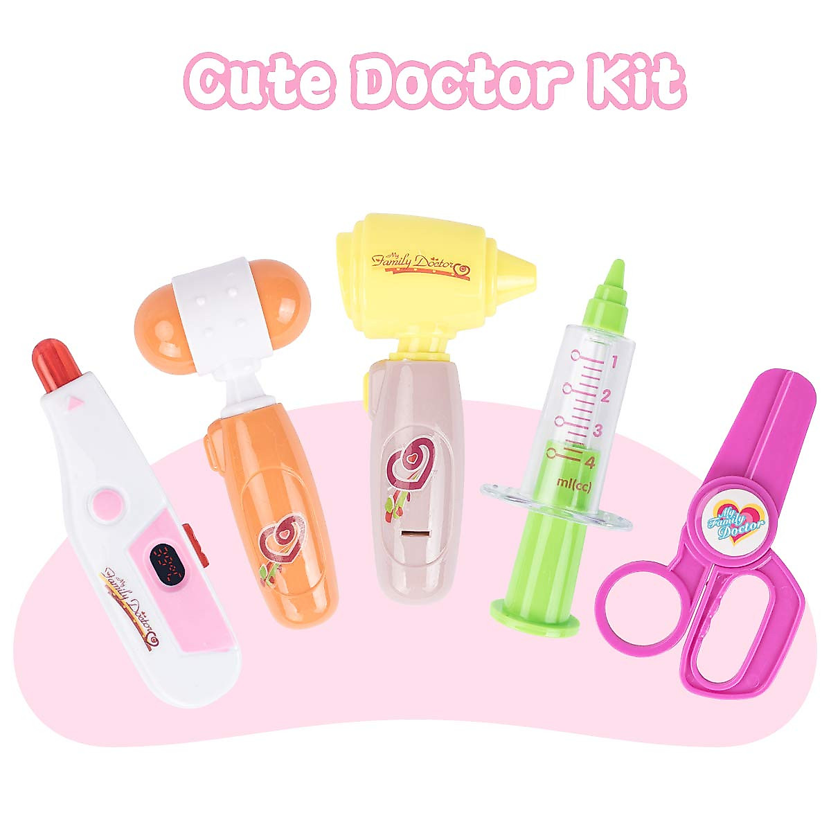 UNIH Doctor Cart Kit for Kids 3 4 5, Medical Play Set Realistic with Lights Toddlers Toys for Boys Girls 2-4 (Pink)