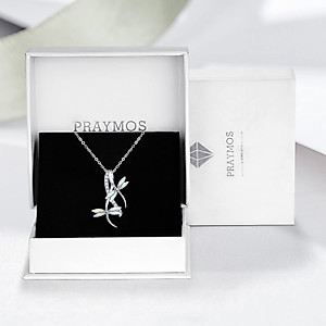 PRAYMOS Dragonfly Necklace 925 Sterling Silver Dreamy Dragonfly Opal Necklace Dragonfly Jewelry Gifts for Women