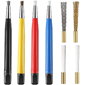 8 Pieces Scratch Brush Pen Set, Pen Style Prep Sanding Brush With Steel, Brass, Fiberglass, Nylon Replacement Tips for Jewelry, Watch, Coin Cleaning, Electronic Applications, Auto Body Work