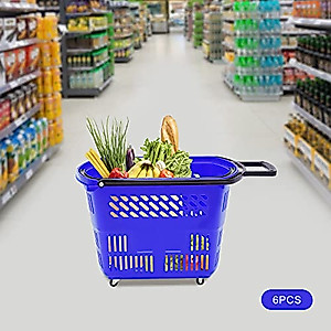 Bacacoo Plastic Shopping Carts, 6 Trolley Rolling Shopping Baskets, 35l Shopping Trolley With Handles, Portable Shopping Basket Set In Supermarkets And Retail Stores (Blue)