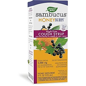 Nature's Way Sambucus HoneyBerry NightTime Cough Syrup for Kids, Soothes Occasional Cough Due to Horseness, Dry Throat & Irritants and Melatonin for Occasional Sleeplessness*, 4 Fl Oz.