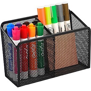 MaxGear Magnetic Pen Holder, Mesh Pencil Holder for Desk Storage Basket Organizer Marker Holder - Extra Strong Magnets Perfect for Locker Accessories, Refrigerator, Whiteboard, 2 Basket