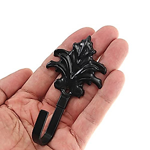 ORYOUGO Set of 6 Antique Decorative Iron Hooks, Chic Black Cast Iron Coat Hook Wall Mounted Key Holder Single Prong Wall Hangers for Hallways, Living Room