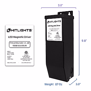 HitLights Dimmable LED Driver Transformer 12V 150W, Magnetic Power Supply 120VAC to 12VDC, Compatible with Lutron and Leviton Dimmers, for LED Strip Light, Kitchen, Cabinet, Class2, ETL Listed