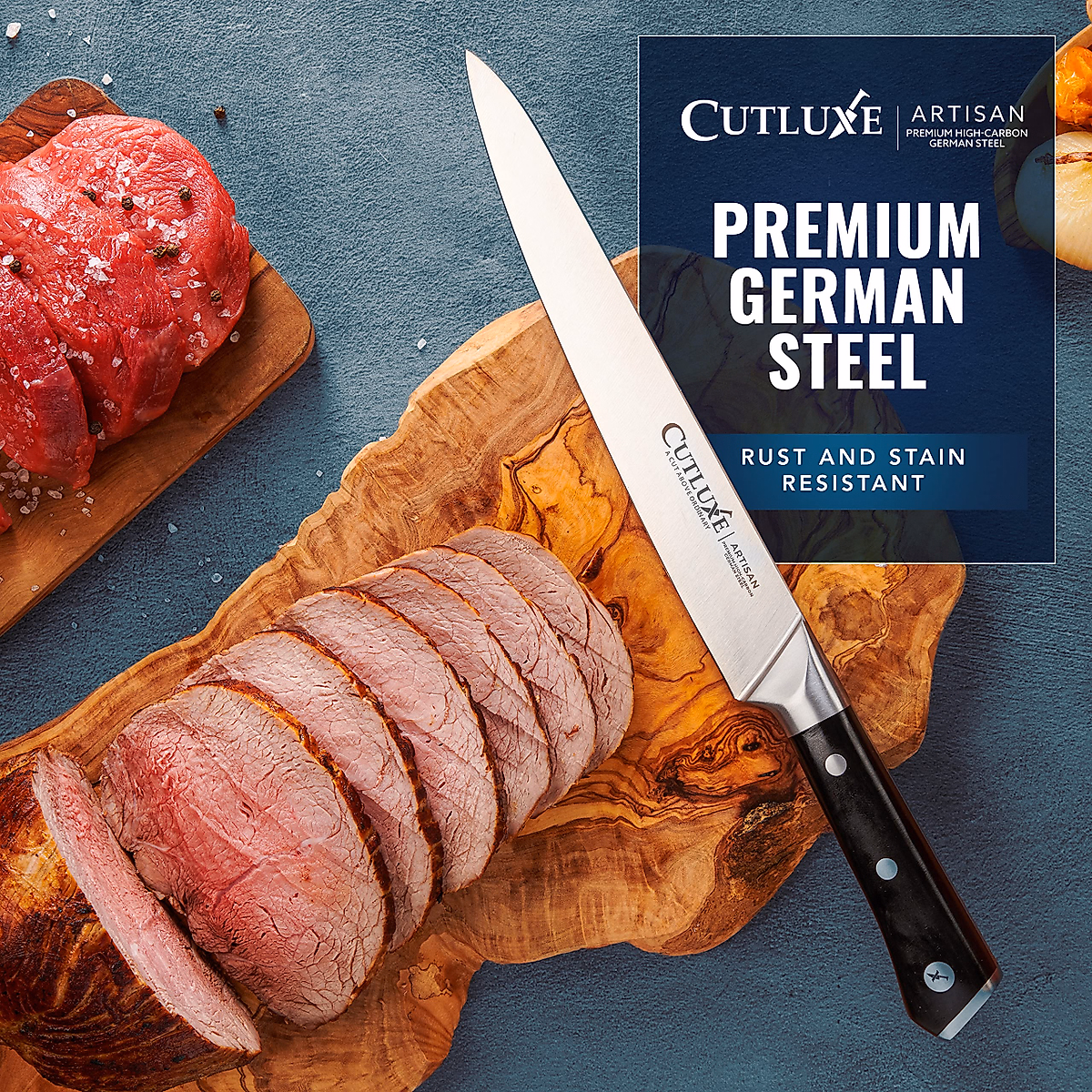 Cutluxe Meat Carving Knife – 9" Turkey Carving Knife – Razor Sharp & Full Tang – High Carbon German Steel – Ergonomic Handle Design – Artisan Series