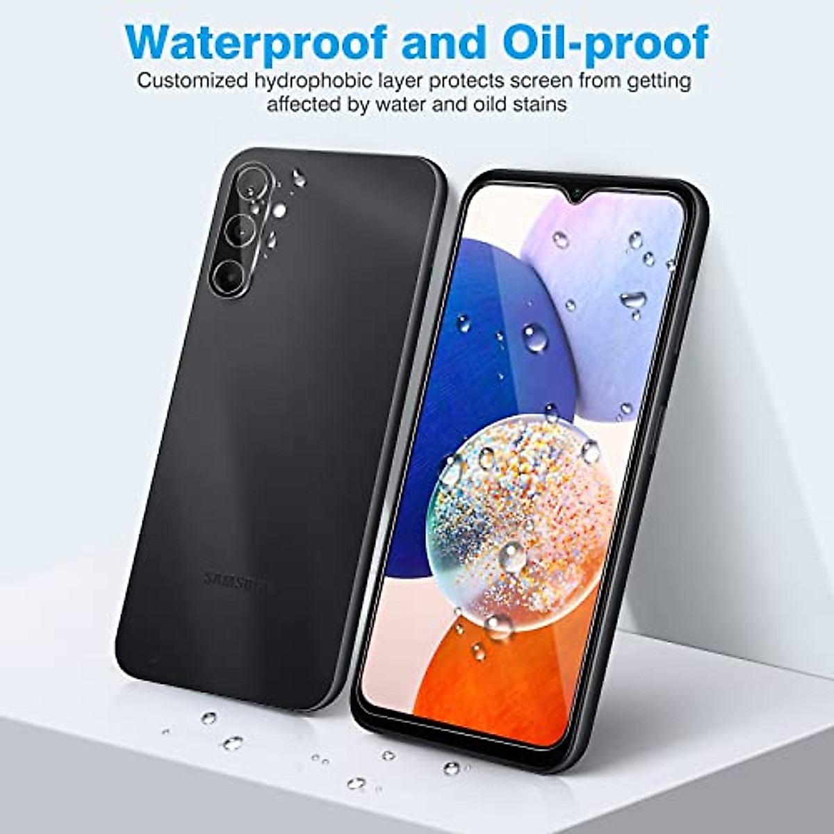 [3+2 Pack] OMOTON Screen Protector for Samsung Galaxy A14 5G, 3 Pack protector & 2 Pack Camera Lens Tempered Glass Compatible with Samsung A14 (6.6 Inch, 2023 Released), Guide Frame/Bubble Free